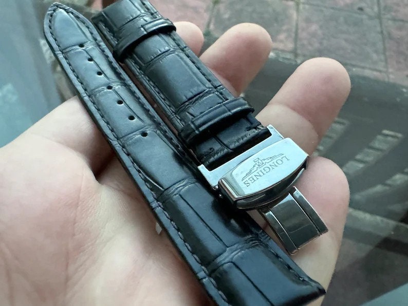 Longines Black 18mm 20mm DEPLOYMENT Water Proof Premium Leather Strap ...
