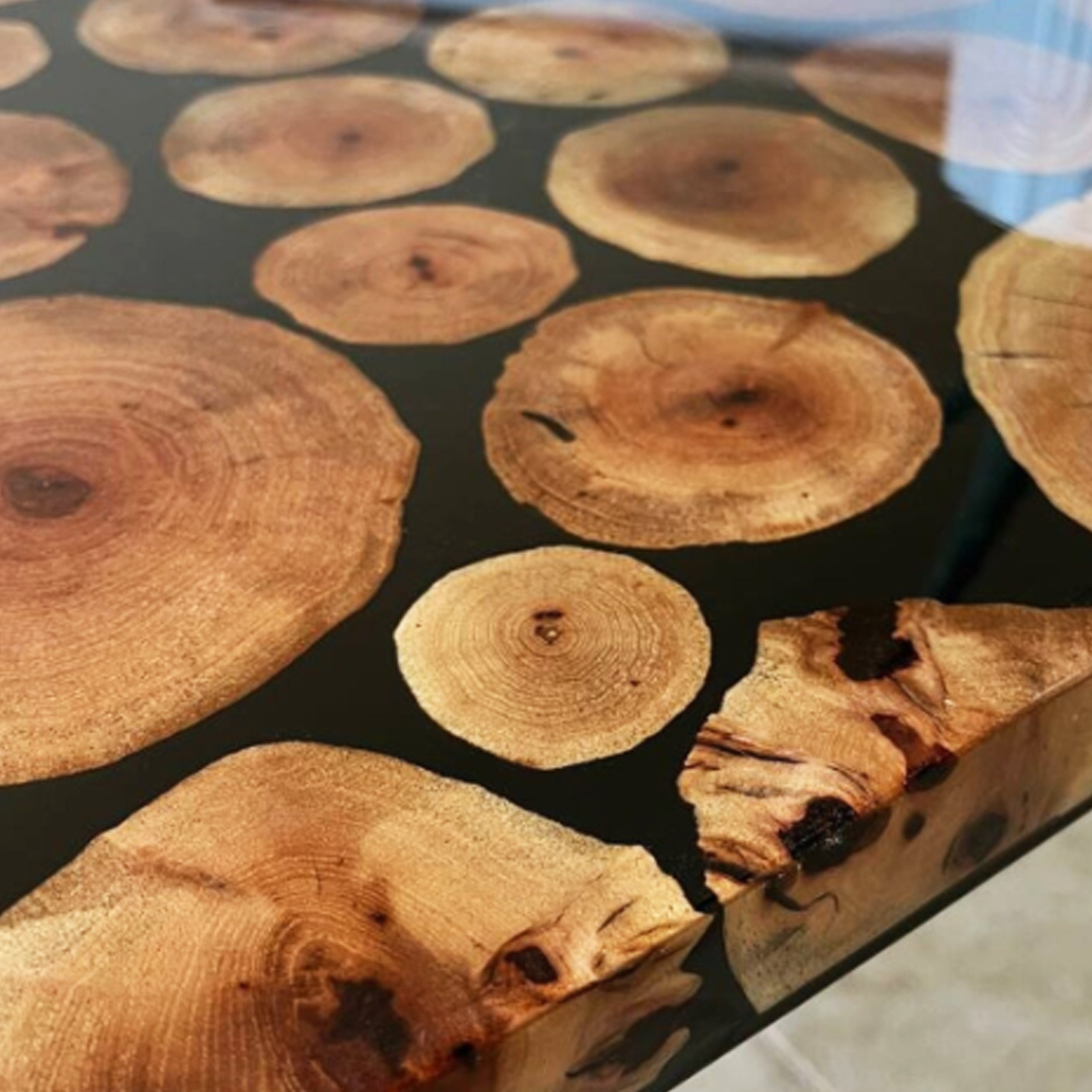 Log Design Epoxy Table, Black Rustic Dining Table Stuufed With Logs ...