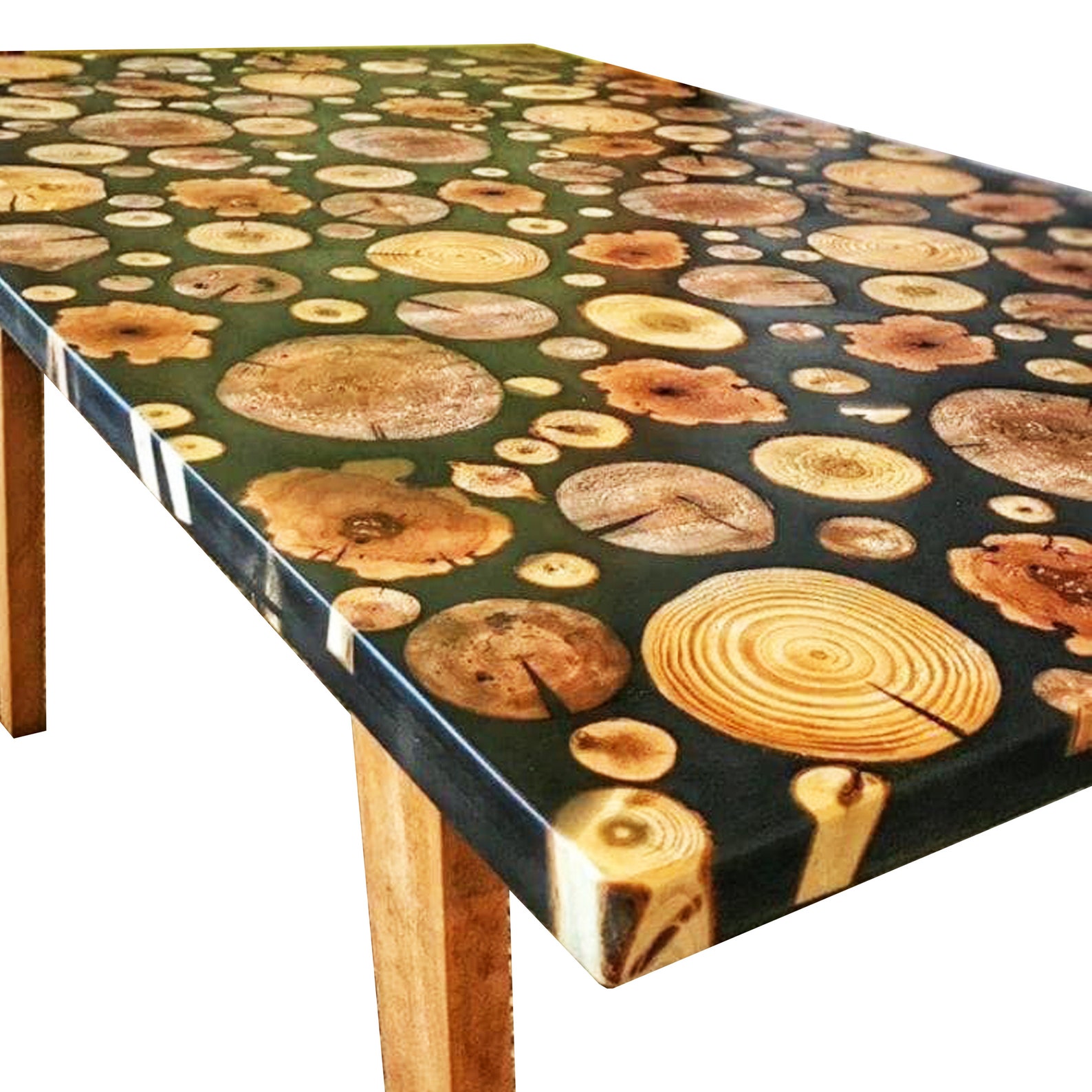 Log Design Epoxy Table, Black Rustic Dining Table Stuufed With Logs ...