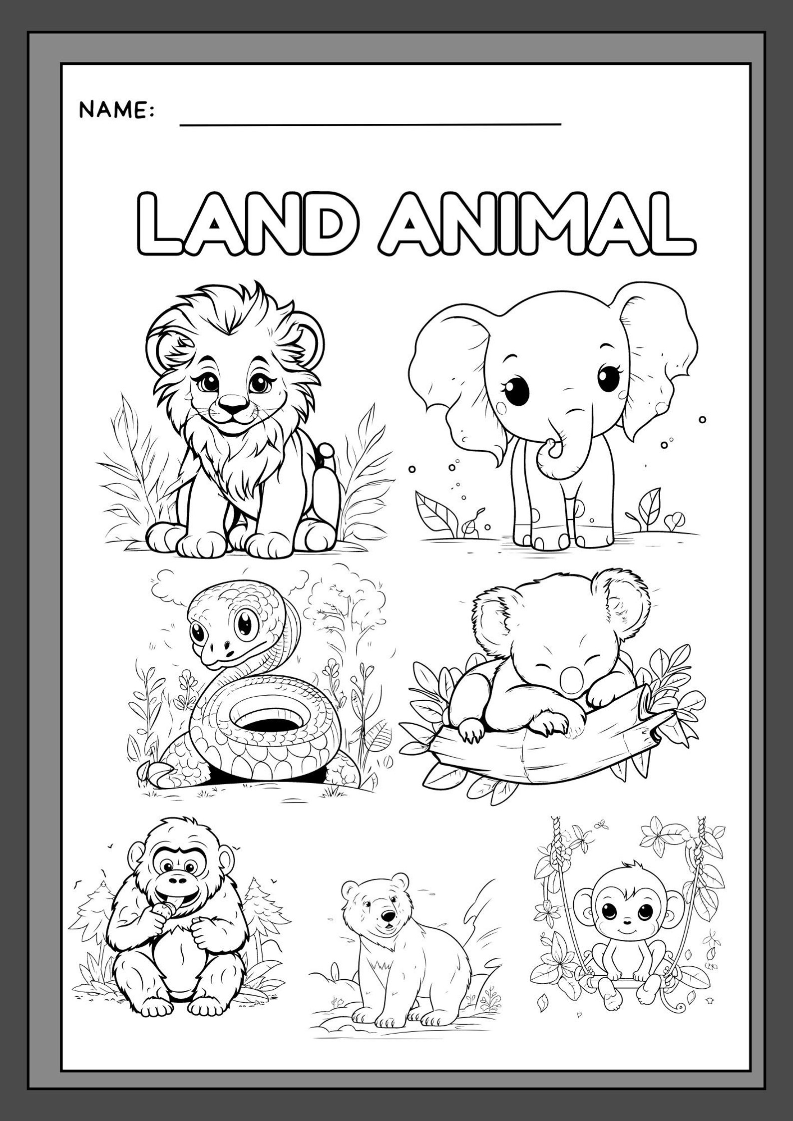 Land Animals Coloring, Colorign Pages, Cute Animal Coloring Book Pages ...