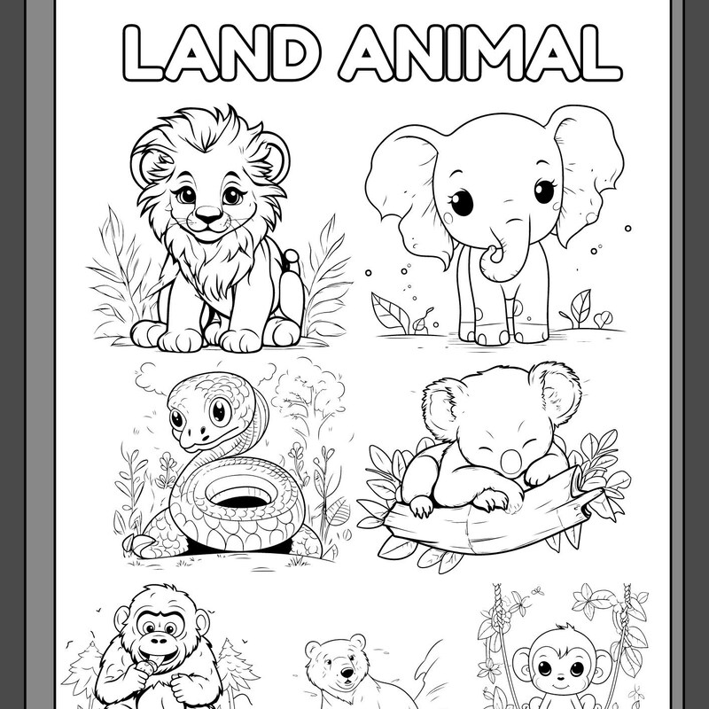 Land Animals Coloring Book - Etsy
