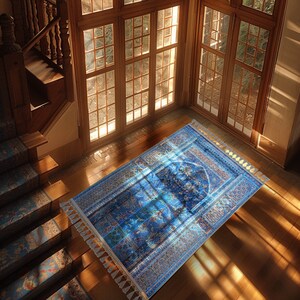 Prayer Rug Luxurious Calligraphy Art Prayer Rug | Mosque Mihrap in Blue ...