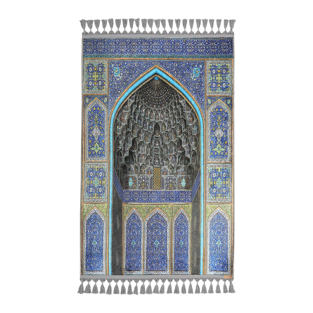 Prayer Rug – Luxury Blue Turkish Velvet Islamic Mat for Muslim Men ...