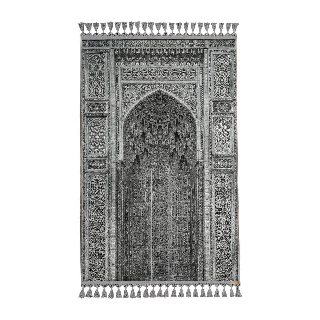 Prayer Rug – Grey White Ottoman Mihrab Design – Ultra Soft Turkish ...