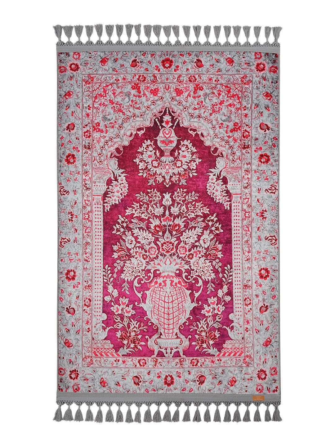 Prayer Rug – Pink Floral Vase Mihrab – Soft Velvet Islamic Prayer Mat ...