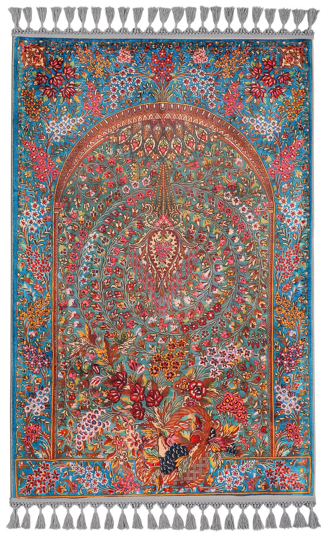 Soft Bamboo Muslim Prayer Rug With Floral Multicolor Design and Turkish ...