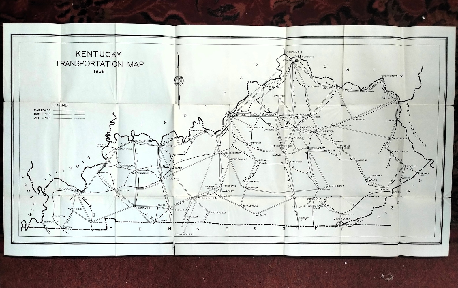 Kentucky Map / Kentucky Transportation Map, 1938, by Works Progress ...