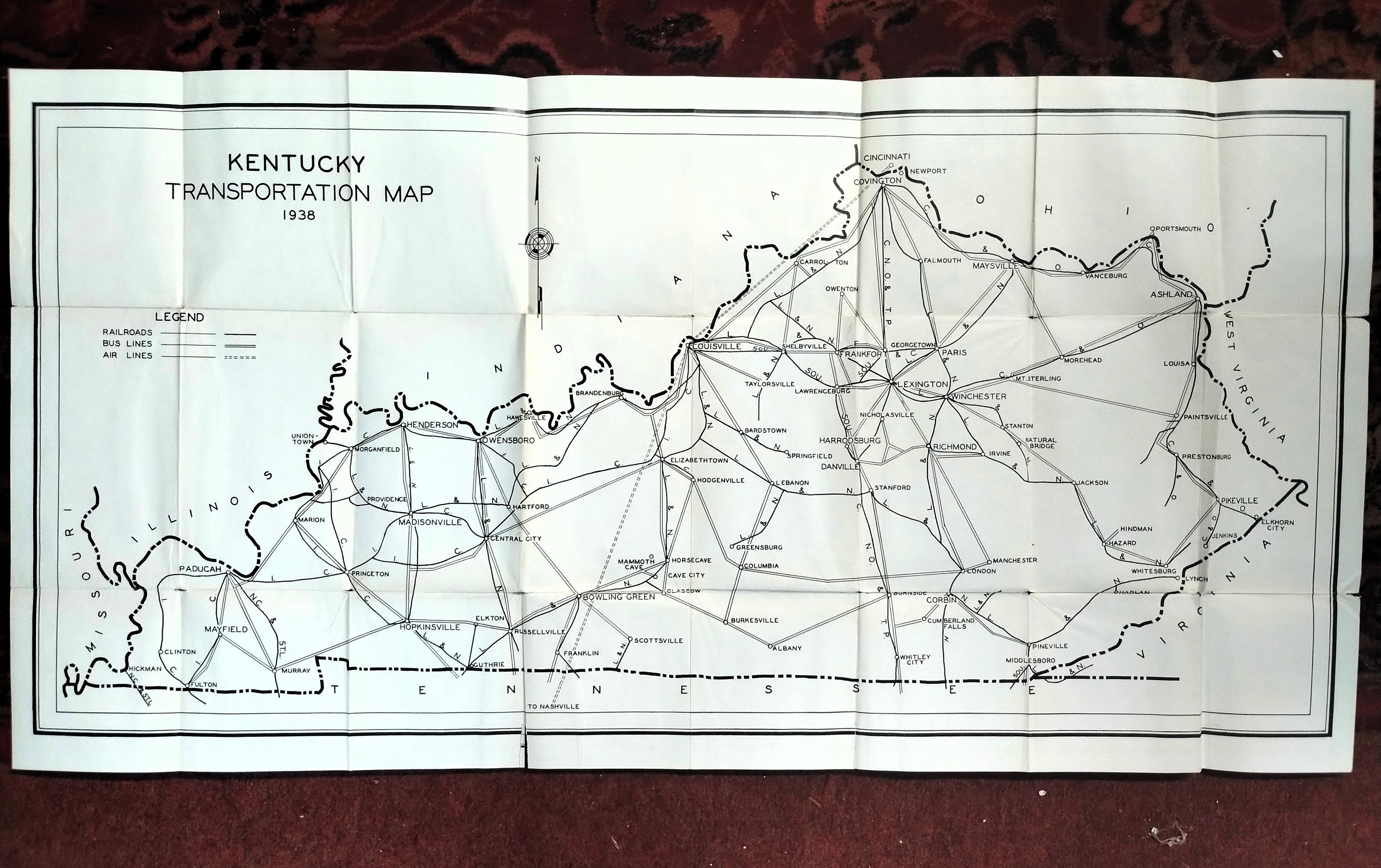 Kentucky Map / Kentucky Transportation Map, 1938, by Works Progress ...