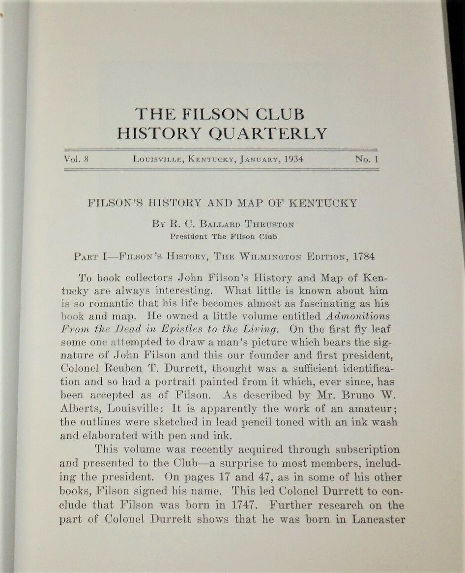 Filson's History and Map of Kentucky in the Filson Club - Etsy