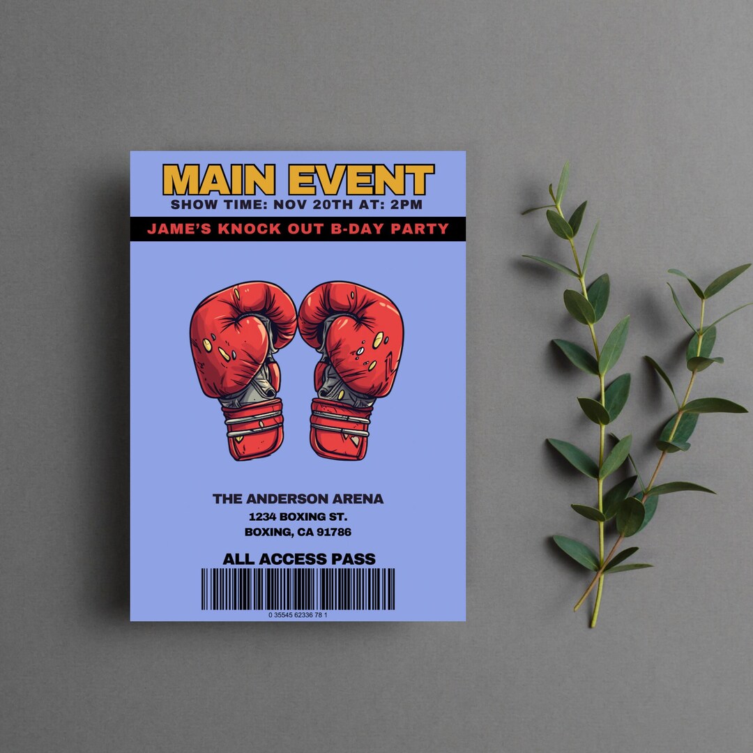 Printable Boxing Birthday Invitation, Editable Invitation, Digital ...