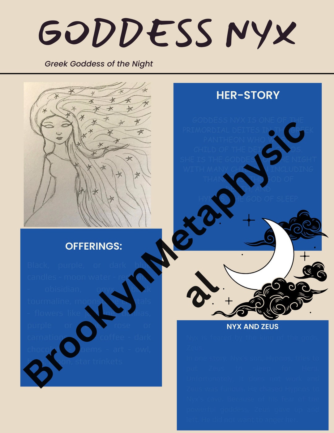 Goddess Nyx Deity Work Information Sheets - Etsy