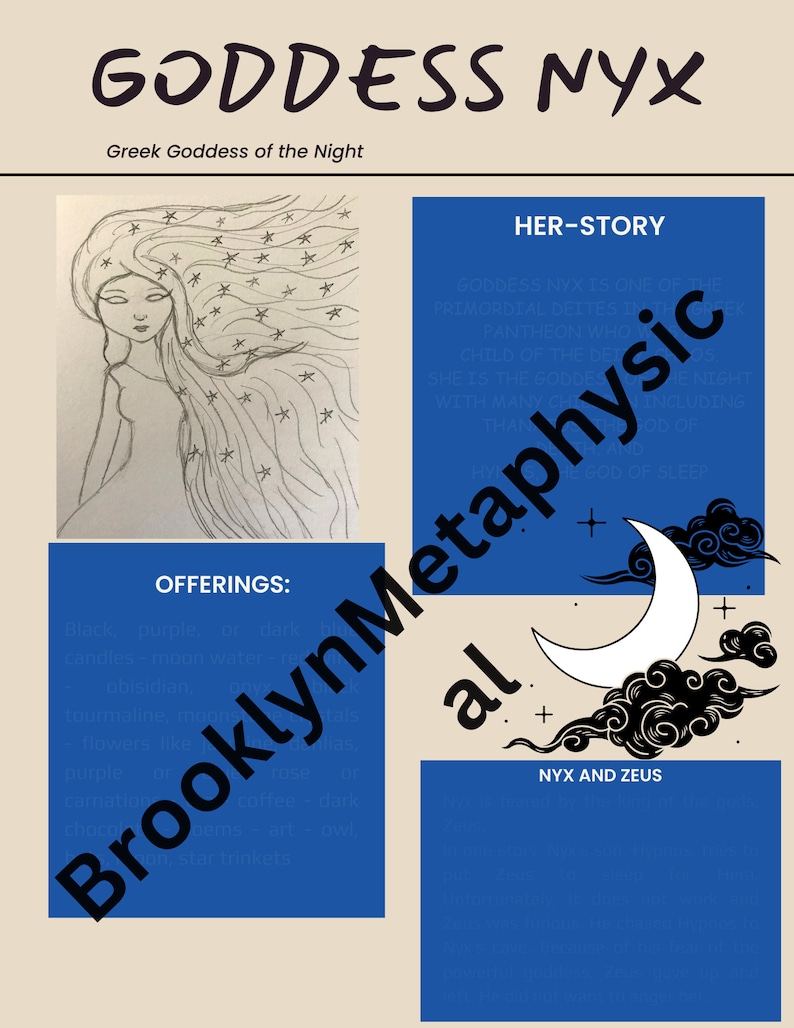 Goddess Nyx Deity Work Information Sheets - Etsy