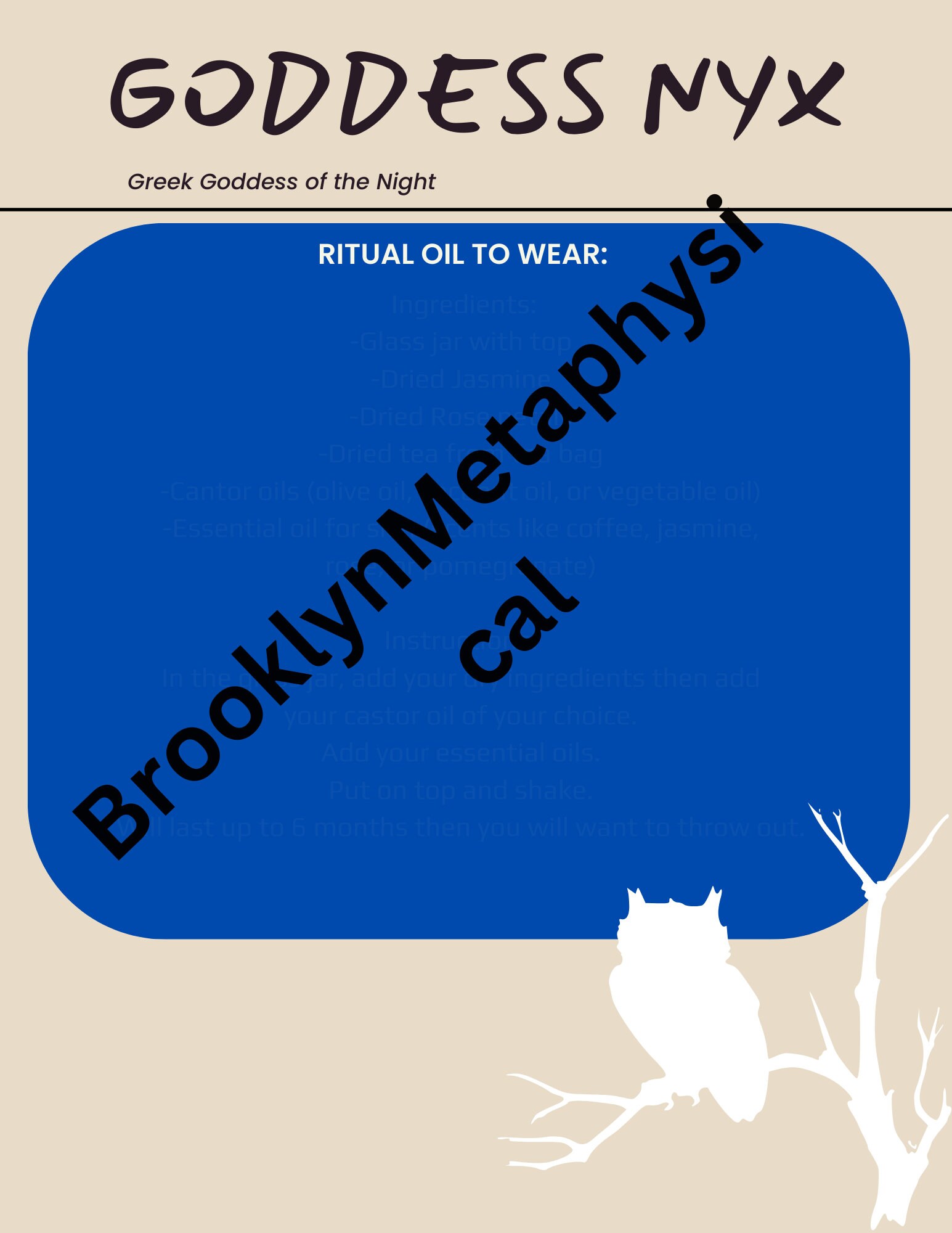 Goddess Nyx Deity Work Information Sheets - Etsy