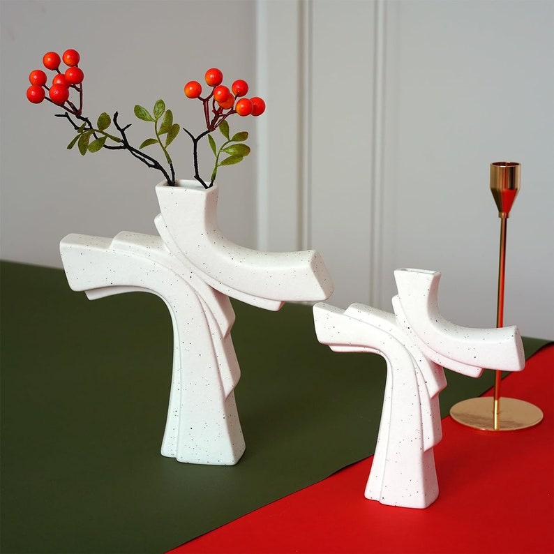 Set of 2 White Ceramic Cross Vase, Set of 2 for Pampas Grass, Dried and ...