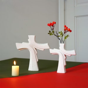 Set of 2 White Ceramic Cross Vase, Set of 2 for Pampas Grass, Dried and ...