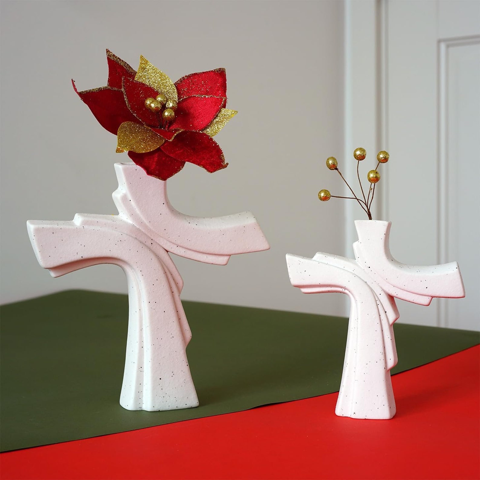Set of 2 White Ceramic Cross Vase, Set of 2 for Pampas Grass, Dried and ...