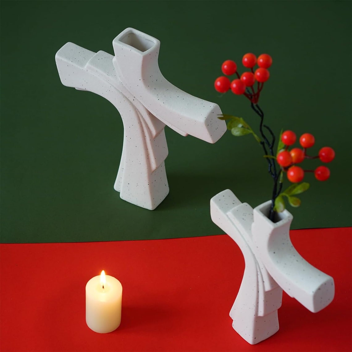 Set of 2 White Ceramic Cross Vase, Set of 2 for Pampas Grass, Dried and ...