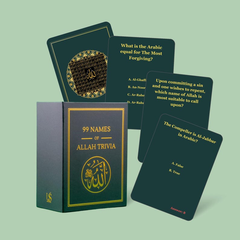 Islamic Trivia: the 99 Names of Allah - Trivia Cards - Etsy