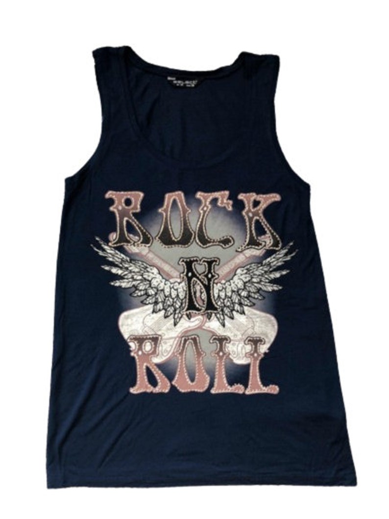 Y2K Style Rock N Roll Graphic Top Vintage Navy Music T-shirt Perfect ...