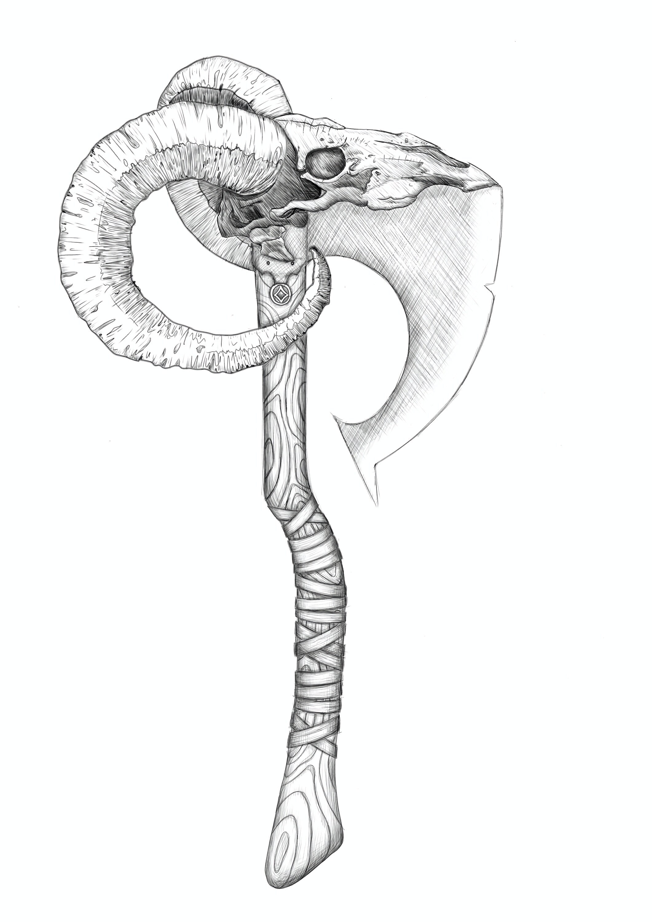 Viking Style Axe With a Skull Tattoo Design - Etsy