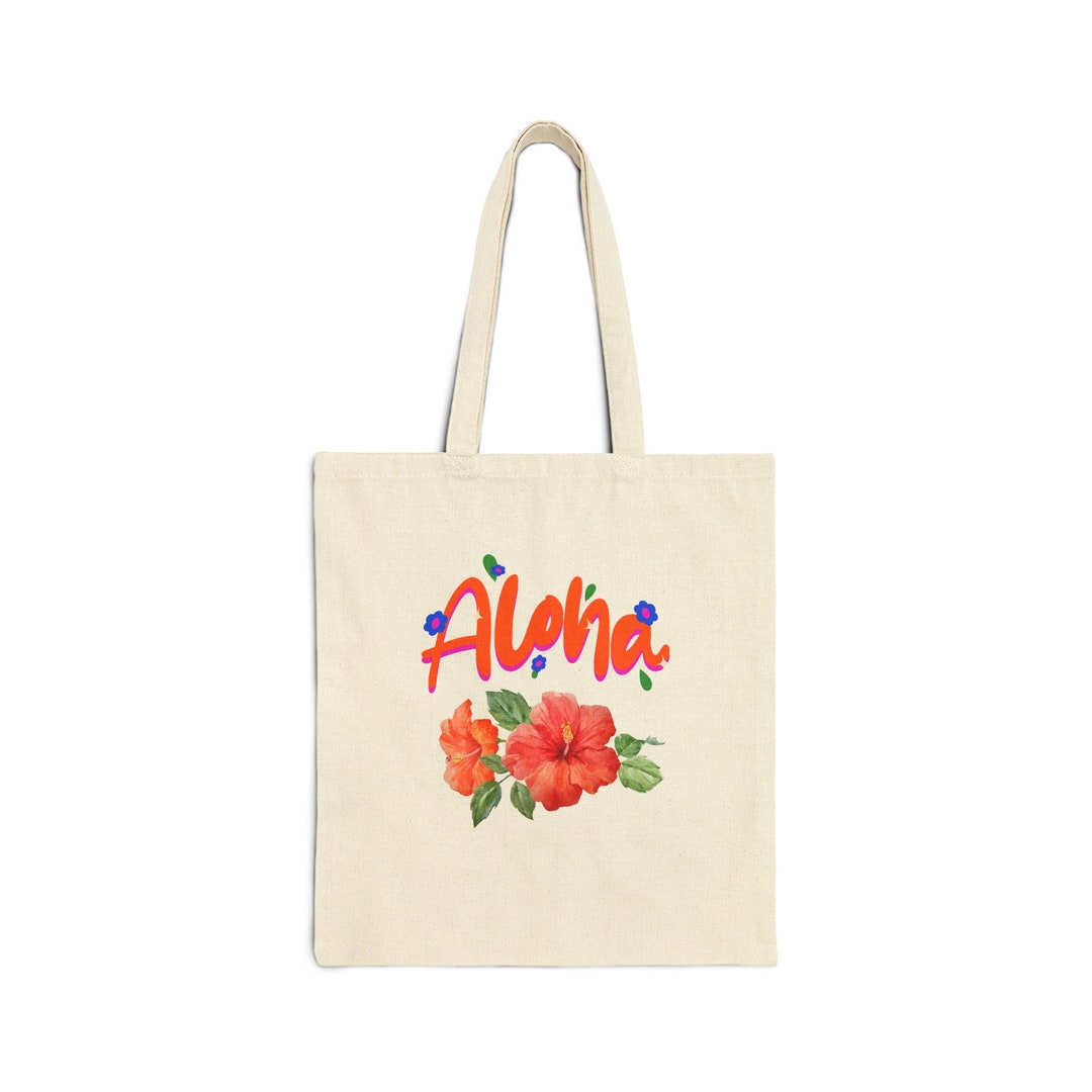 Graphic Aloha Tote, Cool Hibiscus Flower Tote Bag, Cute Summer Tote Bag ...