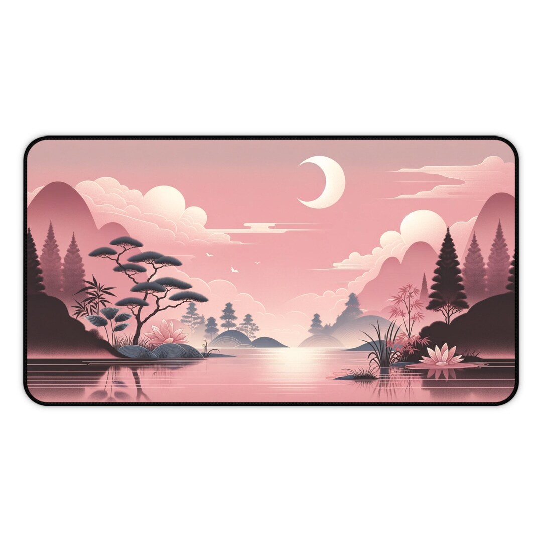 Pastel Pink Sky Desk Mat, Moon and Stars Gaming Mousepad, Cute Mouse ...