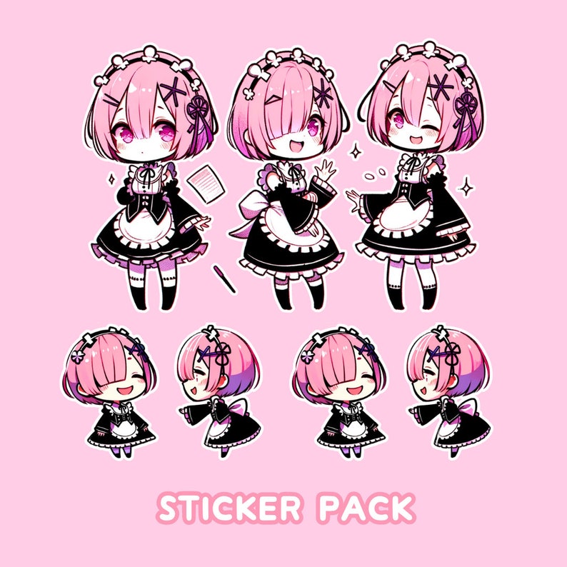 Kawaii Chibi Maid 7pc Sticker Pack, Anime Maid Girl, Stationary ...