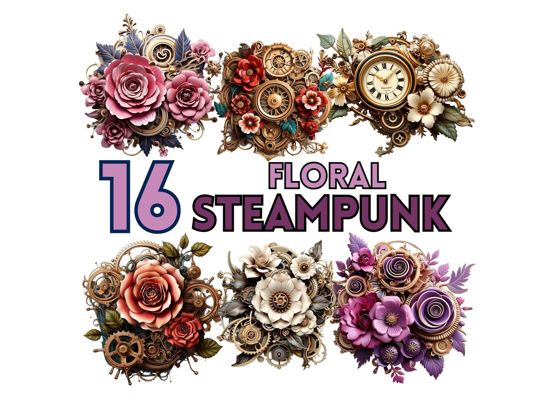 Steampunk Flowers Clipart Floral Clipart Watercolor Steampunk PNG ...