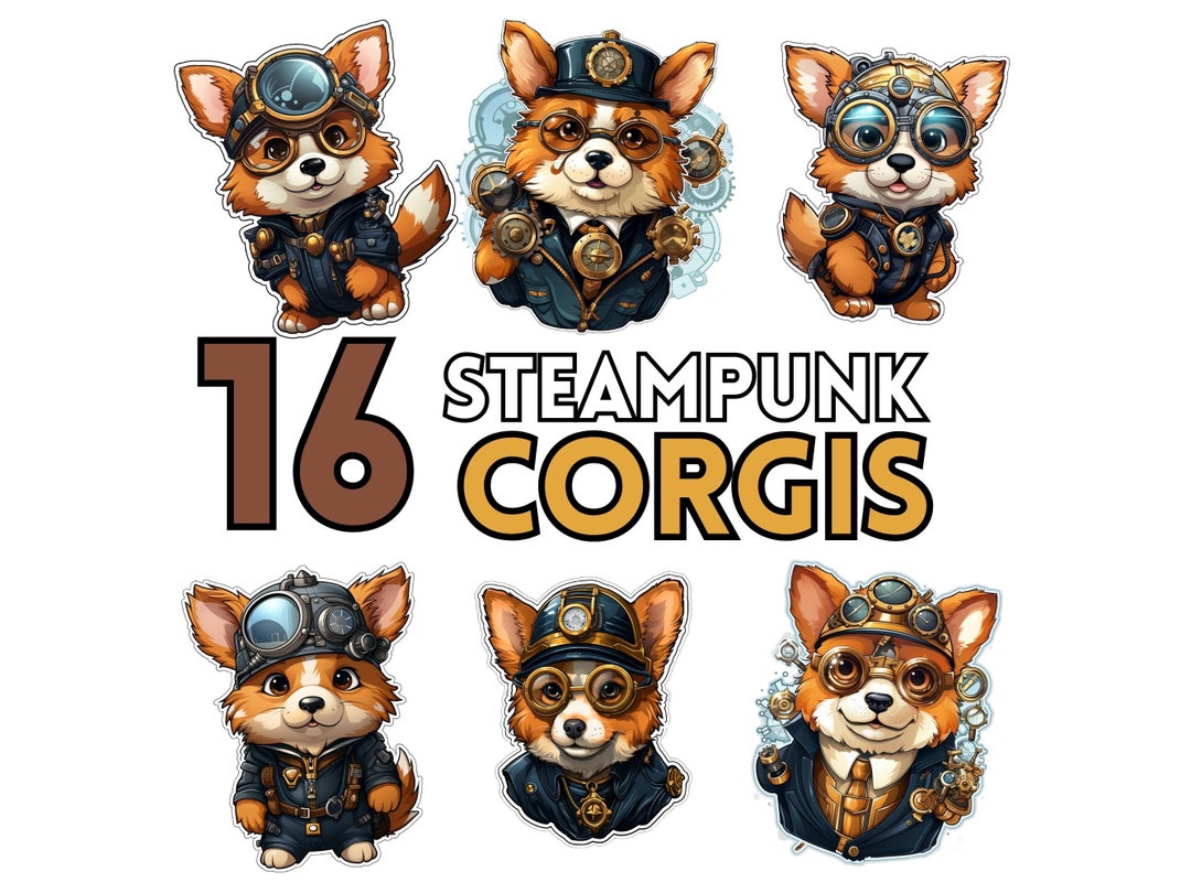 Steampunk Corgi Clipart Cute Corgi Png Puppy Kawaii Clip Art Pembroke Welsh Invitation Letter ...