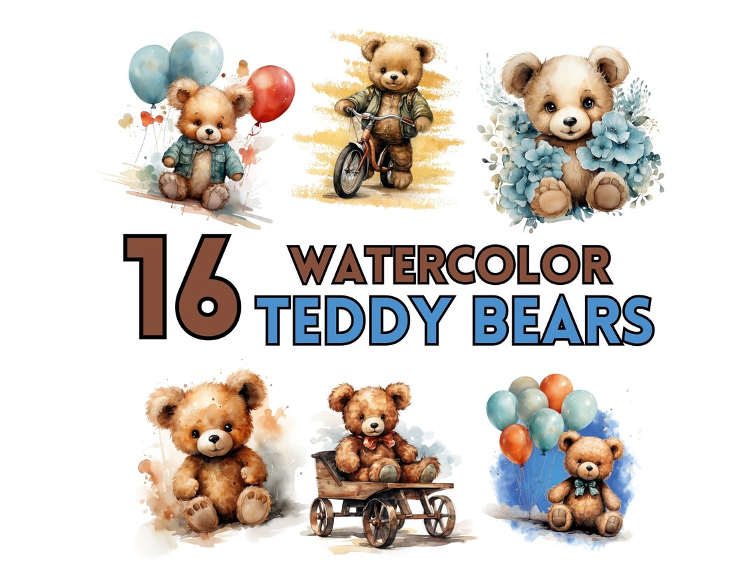 Watercolor Teddy Bear Clipart Valentine Bear Clipart Cute Bear Png ...