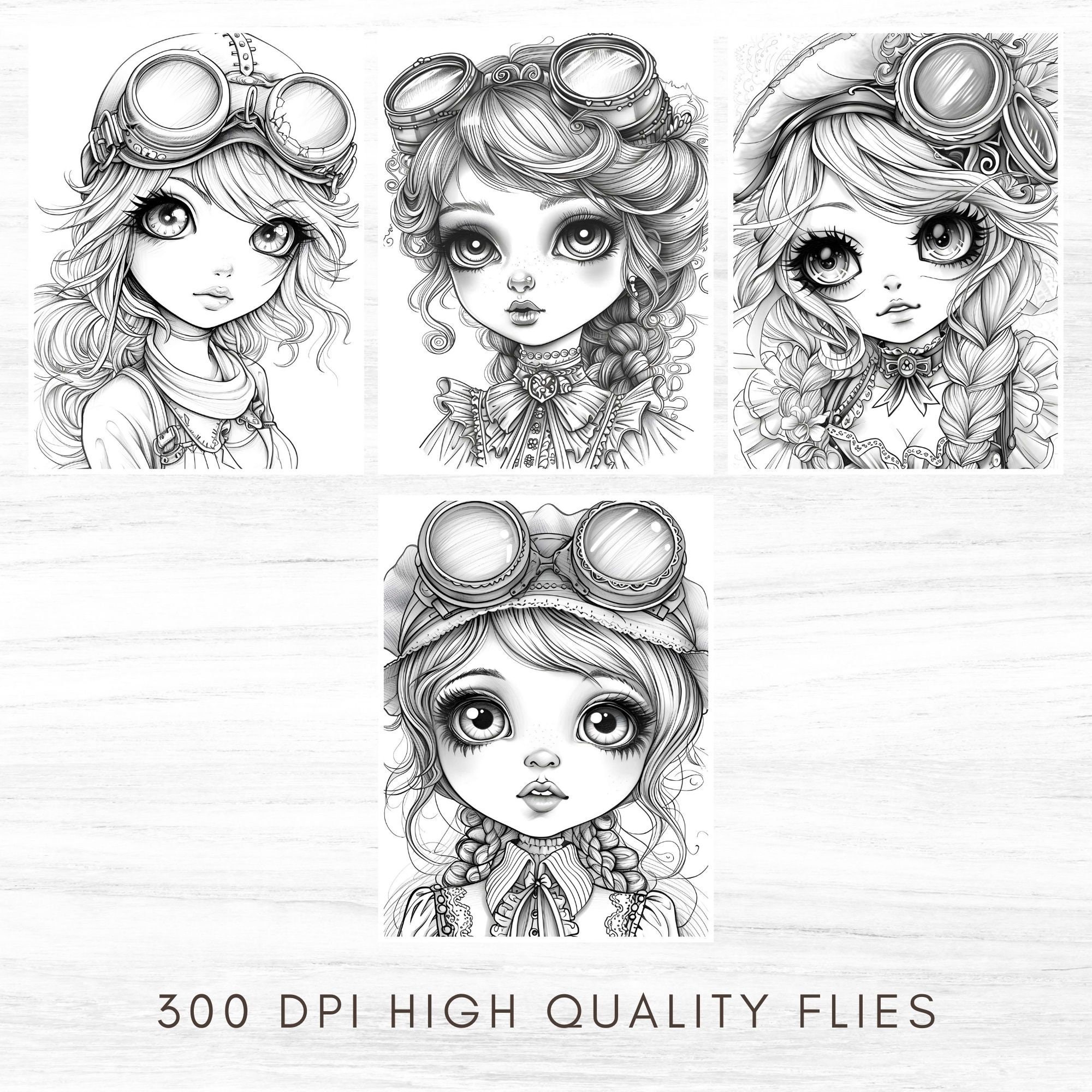 Steampunk Ladies Coloring Book Steampunk Girl Printable JPG File ...