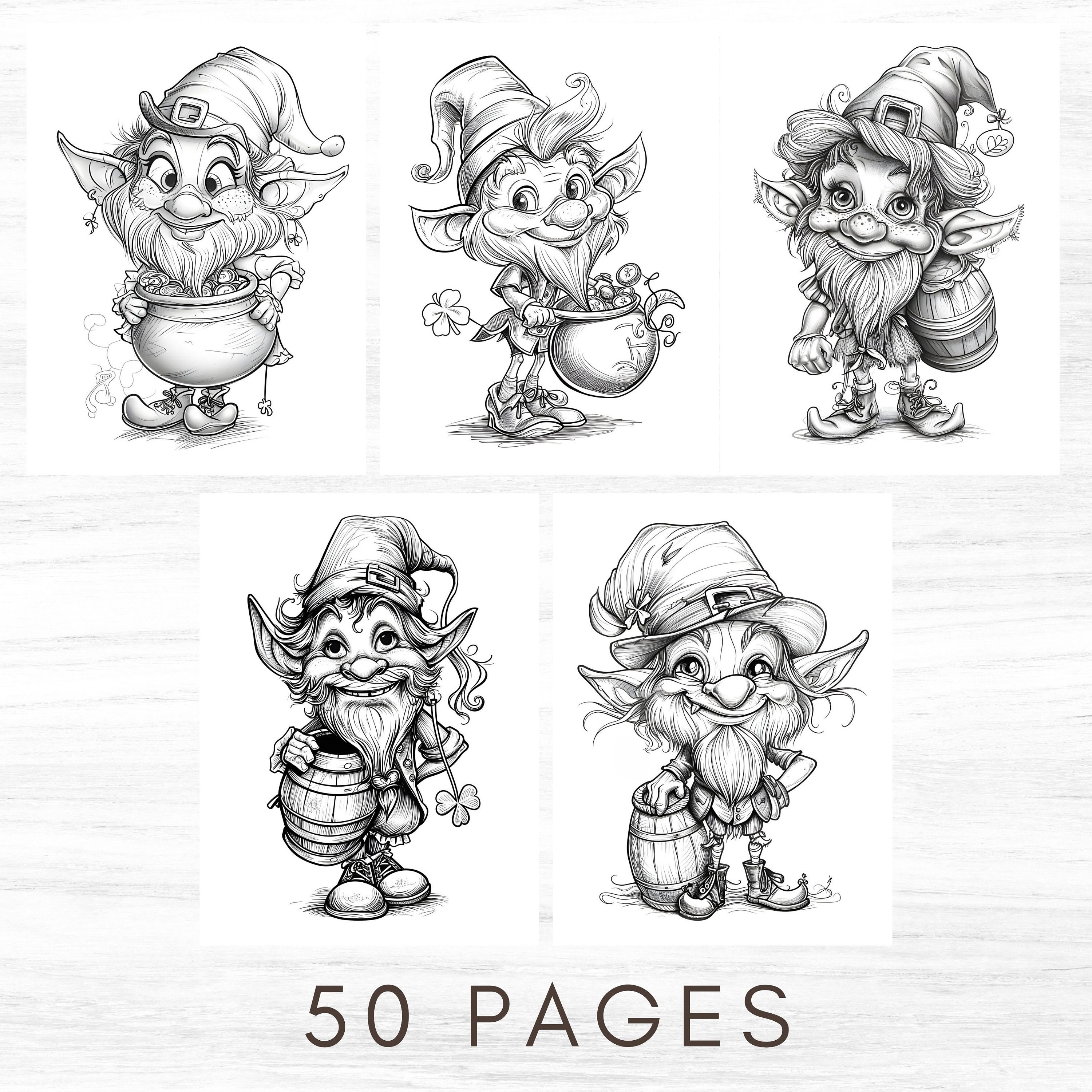 St Patrick's Day Gnome Coloring Book Cute Gnome Printable JPG Files ...