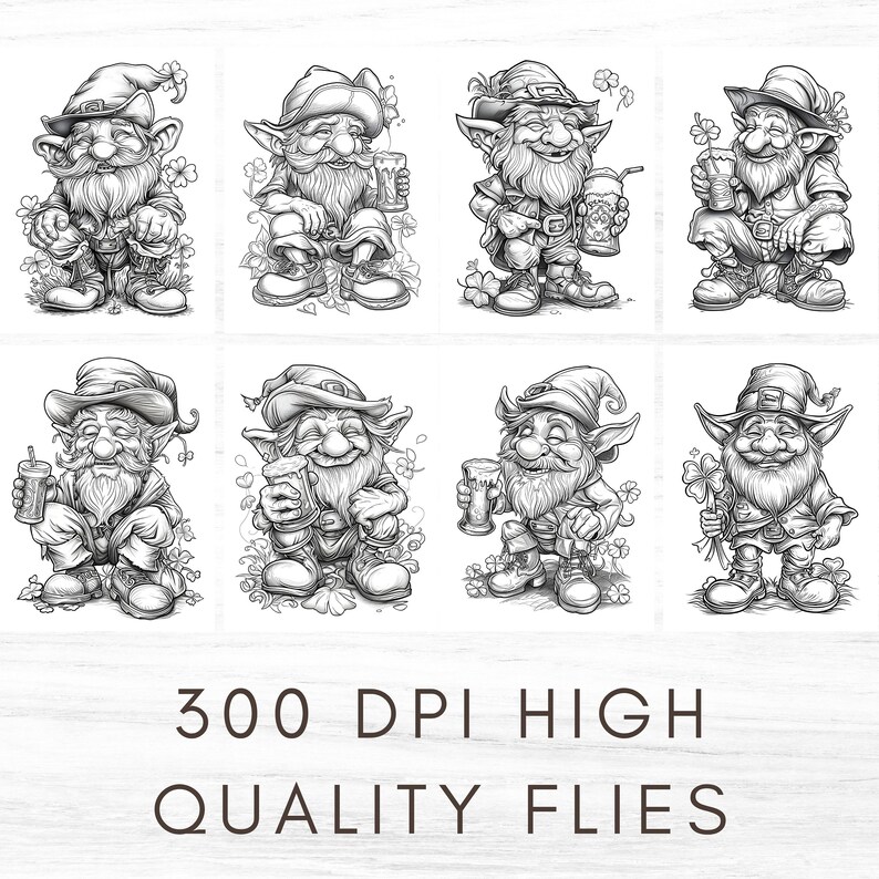 St Patrick's Day Gnome Coloring Book Cute Gnome Printable JPG Files ...