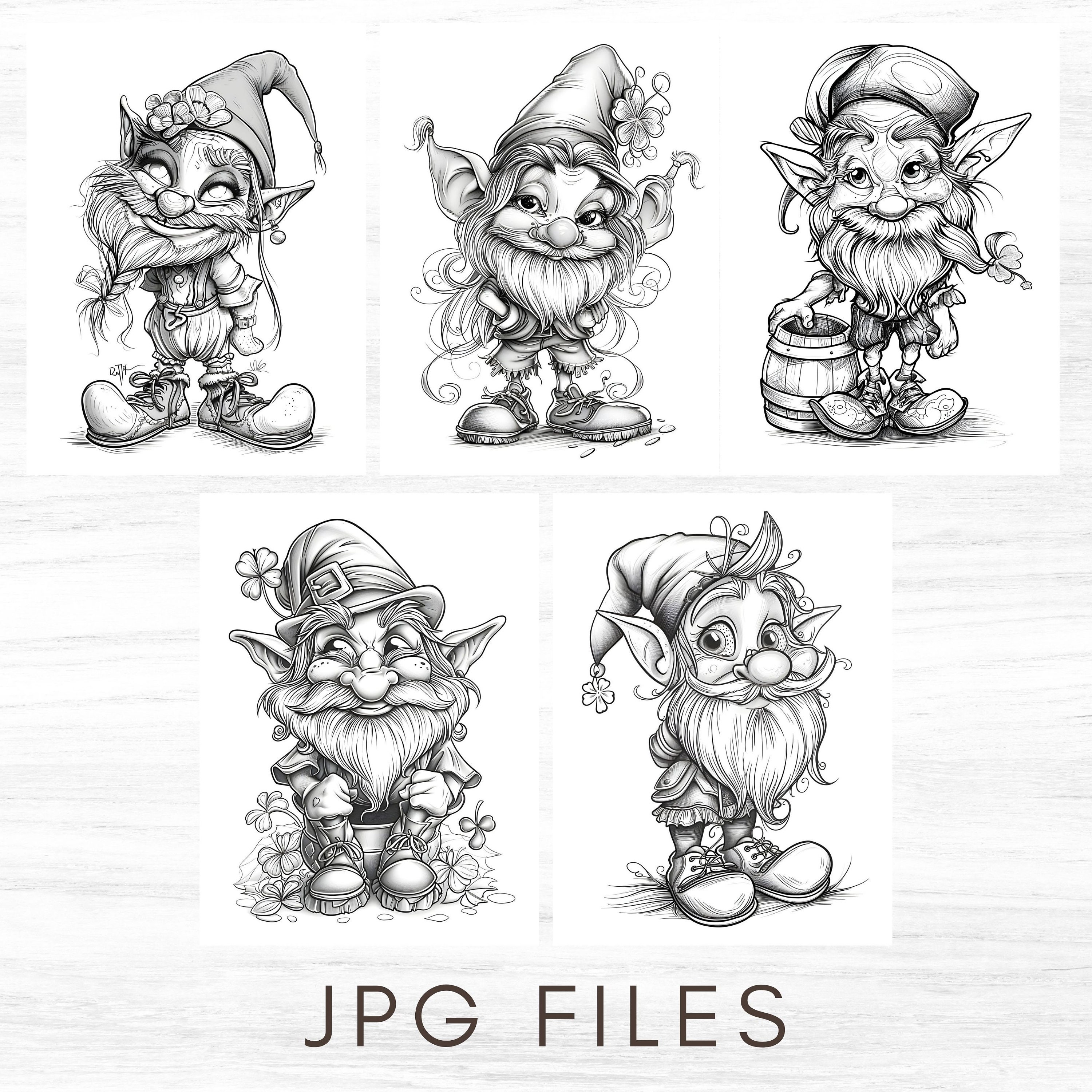 St Patrick's Day Gnome Coloring Book Cute Gnome Printable JPG Files ...