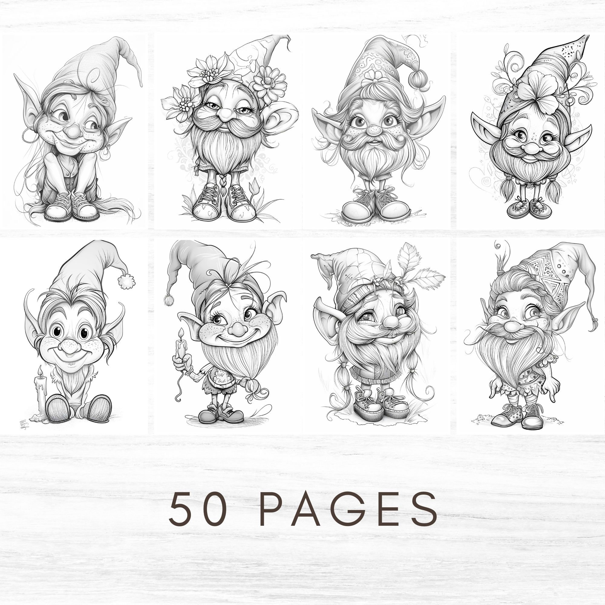 Fantasy Gnome Coloring Book Cute Gnome Printable JPG Files Adorable ...