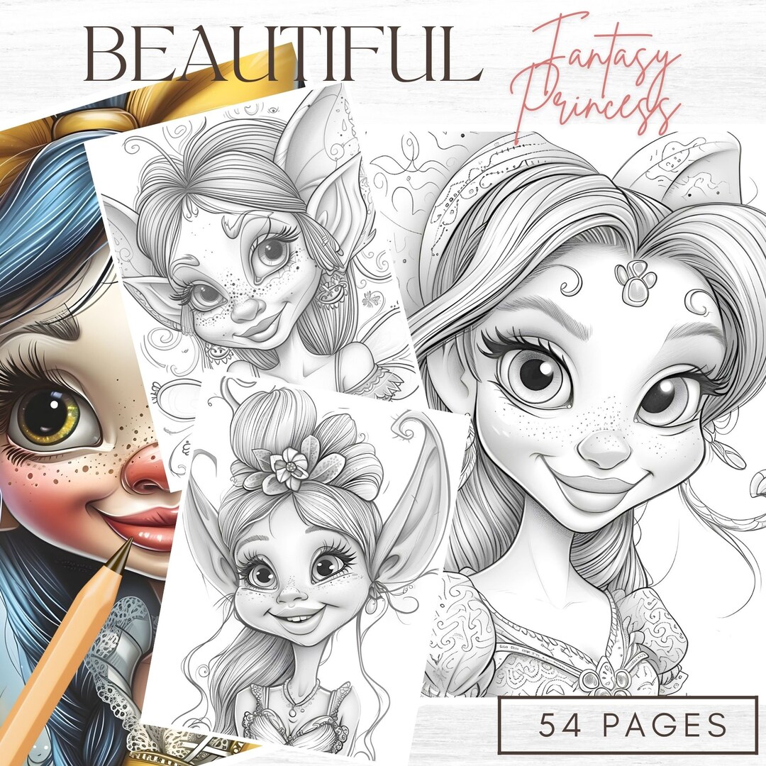 Beautiful Fantasy Princess Coloring Book Cute Princess Printable JPG ...