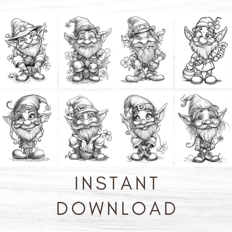 St Patrick's Day Gnome Coloring Book Cute Gnome Printable JPG Files ...