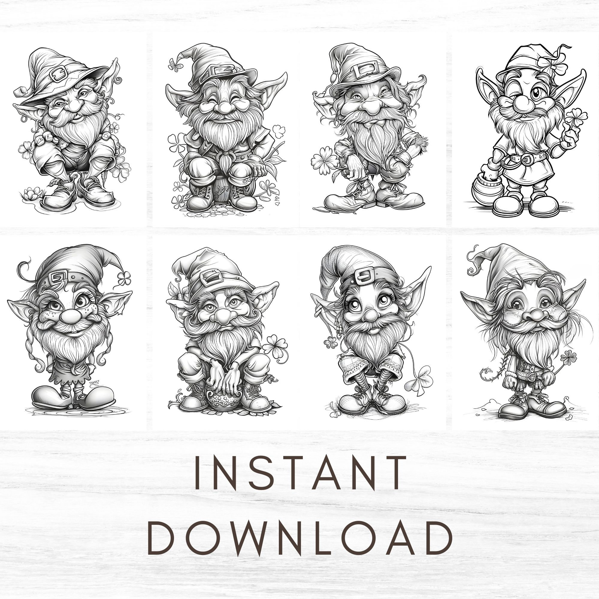 St Patrick's Day Gnome Coloring Book Cute Gnome Printable JPG Files ...