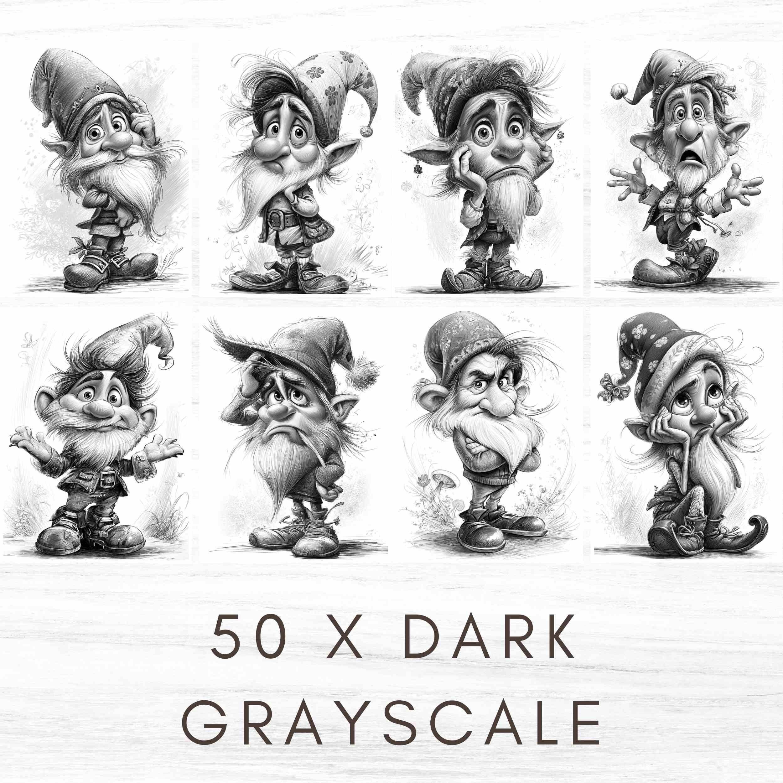 Gnome Coloring Book: Adorable Grayscale Gnomes (digital Download) - Etsy