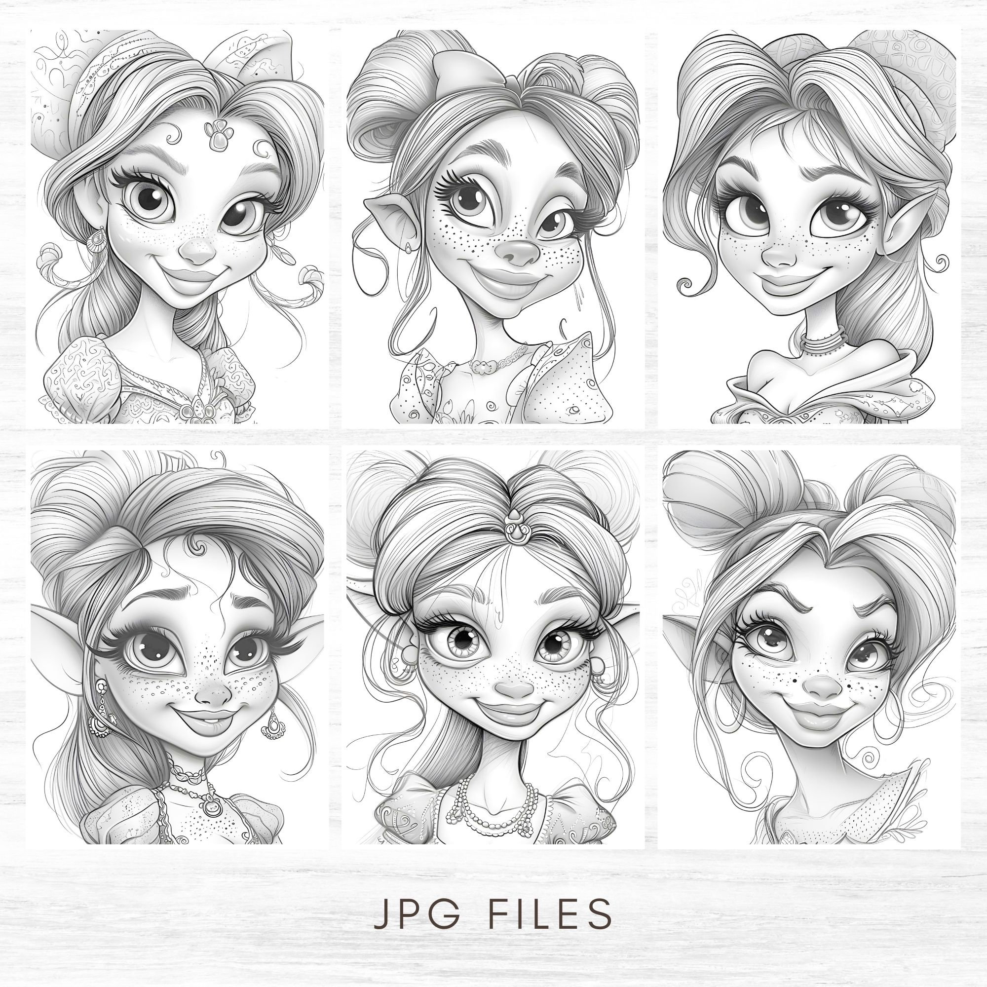 Beautiful Fantasy Princess Coloring Book Cute Princess Printable JPG ...