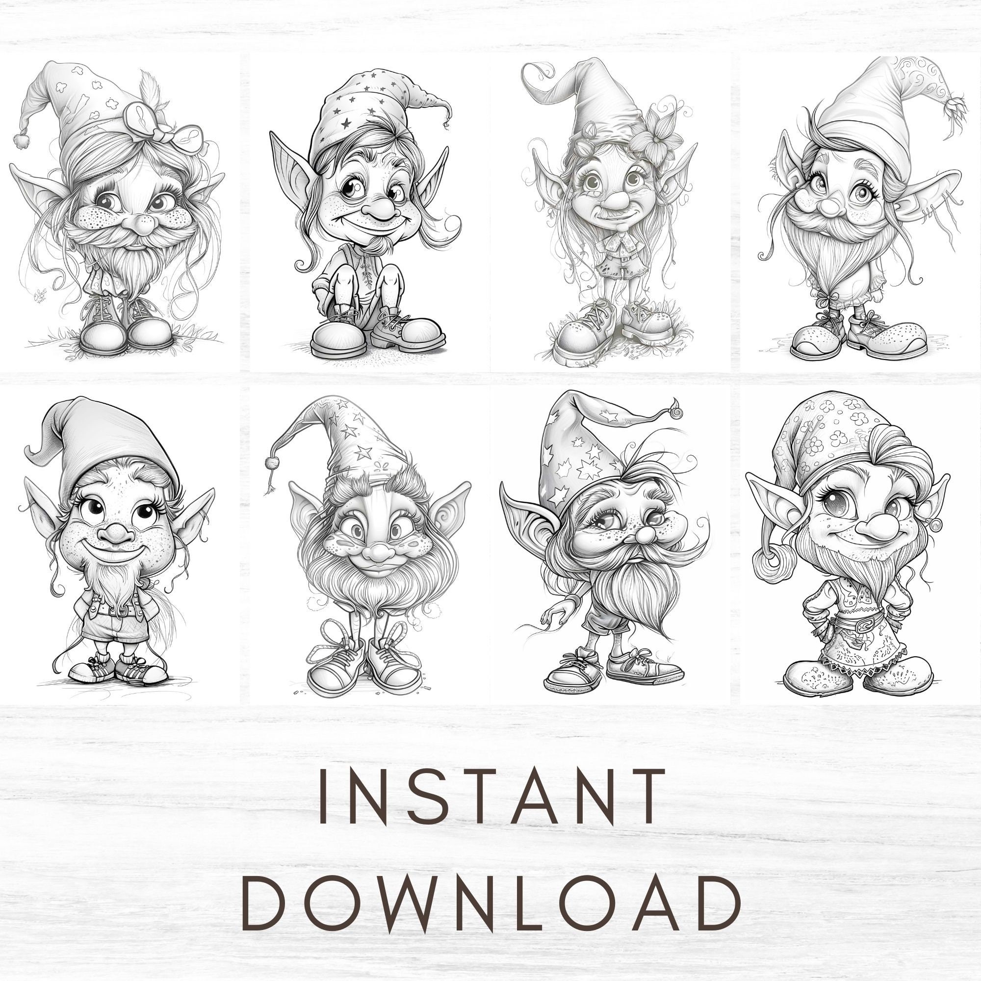 Fantasy Gnome Coloring Book Cute Gnome Printable JPG Files Adorable ...
