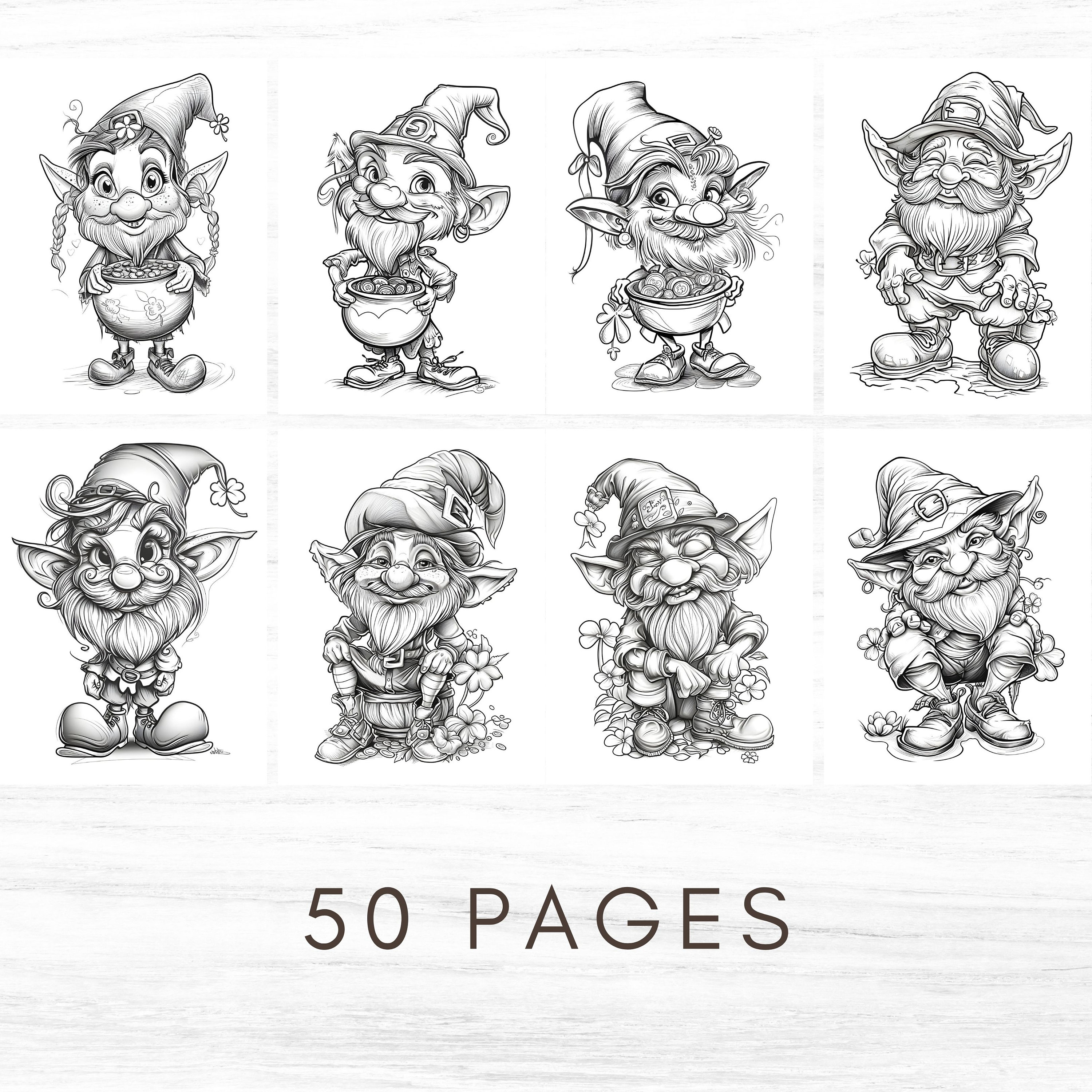 St Patrick's Day Gnome Coloring Book Cute Gnome Printable JPG Files ...
