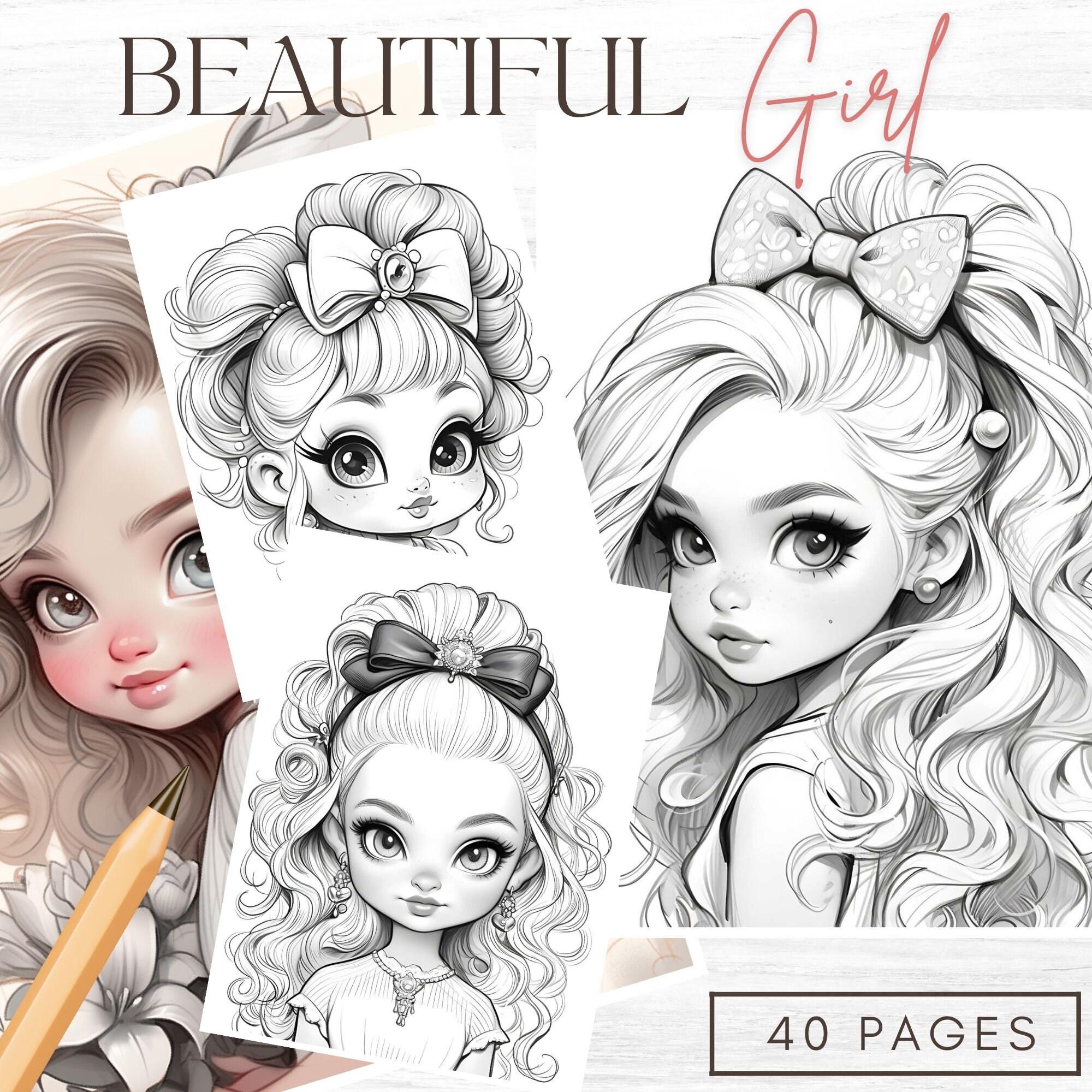 Beautiful Girl Coloring Book Cute Girl Printable JPG Files Beautiful ...