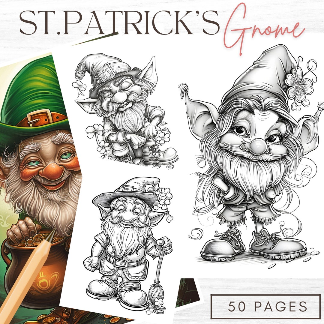 St Patrick's Day Gnome Coloring Book Cute Gnome Printable JPG Files ...