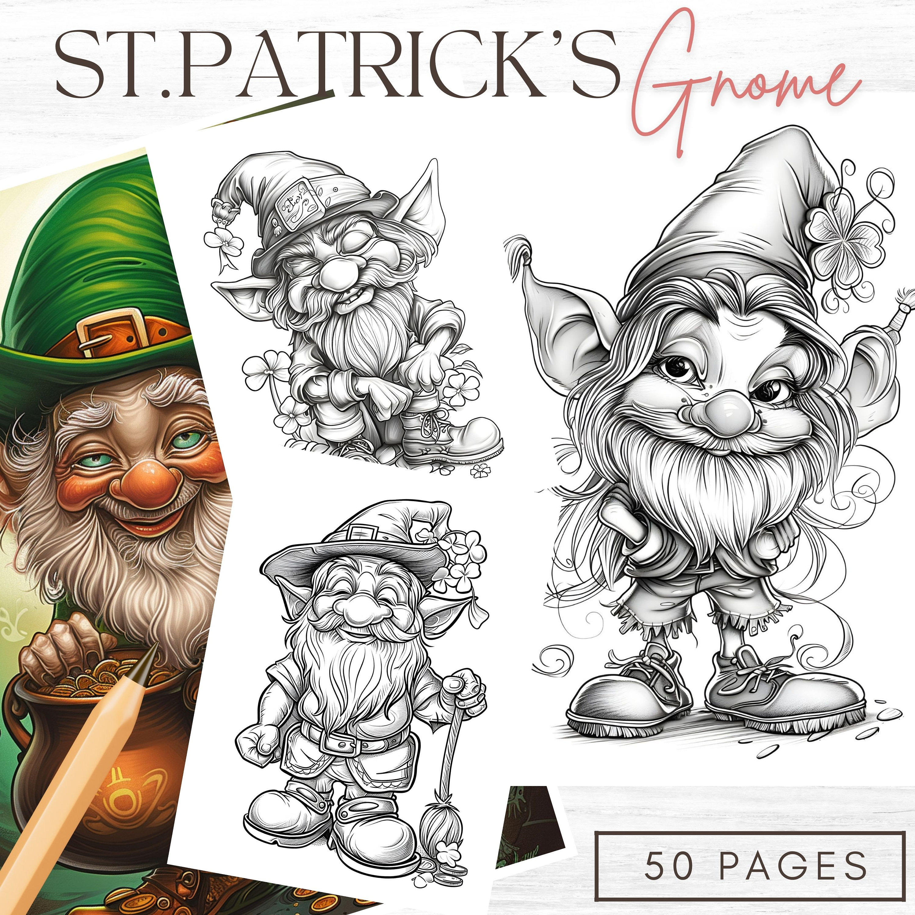 St Patrick's Day Gnome Coloring Book Cute Gnome Printable JPG Files ...