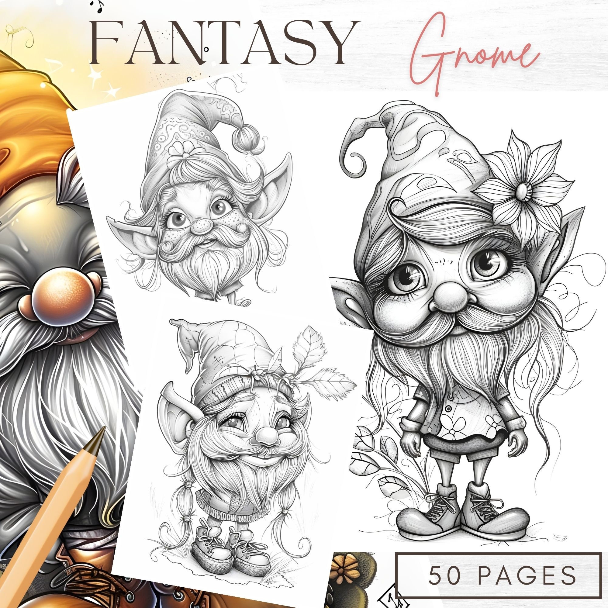 Fantasy Gnome Coloring Book Cute Gnome Printable JPG Files Adorable ...