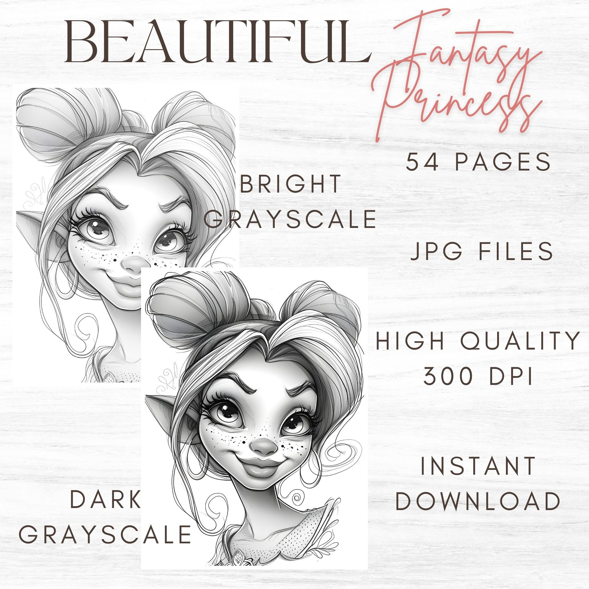 Beautiful Fantasy Princess Coloring Book Cute Princess Printable JPG ...