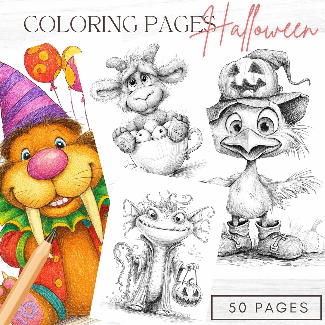 Halloween Animals Coloring Book Cute Toys Printable JPG Files Halloween ...