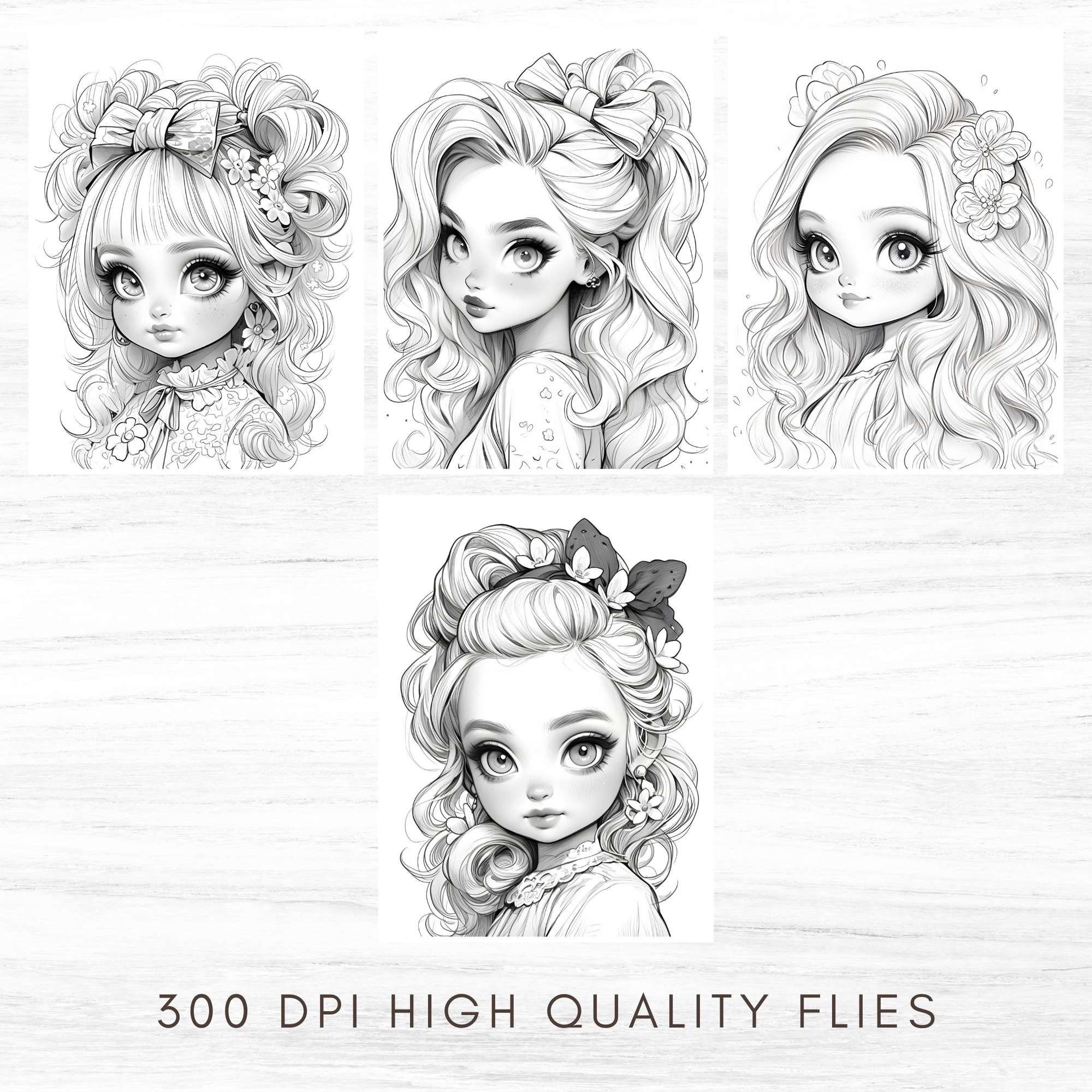 Beautiful Girl Coloring Book Cute Girl Printable JPG Files Beautiful ...