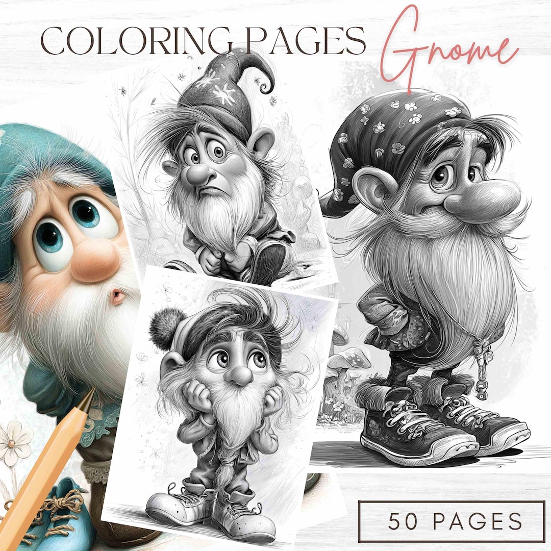 Gnome Coloring Book: Adorable Grayscale Gnomes (digital Download) - Etsy